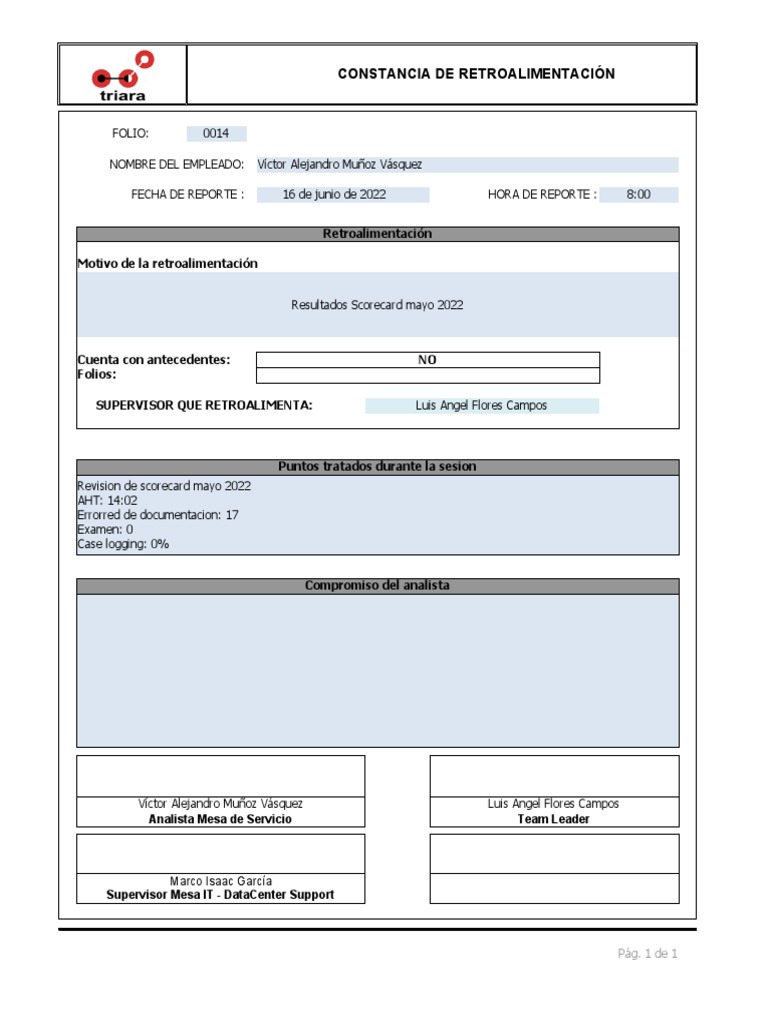 Formato de Retroalimentacion - Victor | PDF | Salario | Business