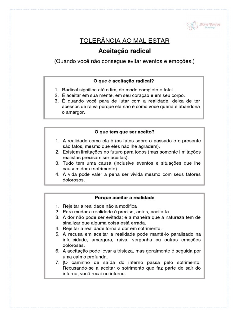 TOLERÂNCIA AO MAL ESTAR (Aceitação Radical) | PDF | Realidade | Mente