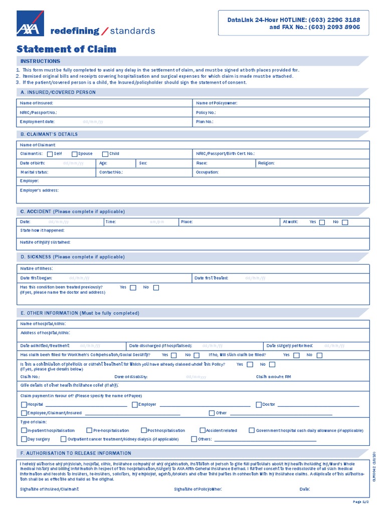 Statement of Claim Form: Guidance and Instructions for Filing a Medical ...
