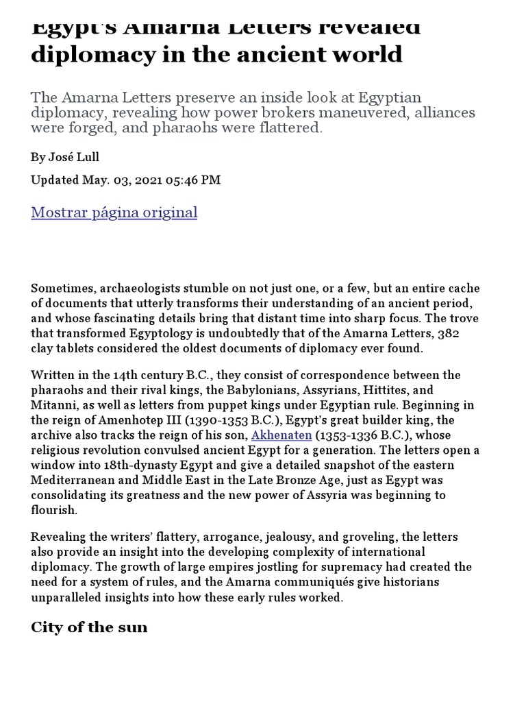 Egypt's Amarna Letters Revealed Diplomacy in The Ancient World | PDF ...