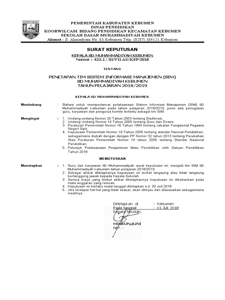 PROGRAM2 SEKOLAH SK Tim SIM AKREDITASI | PDF