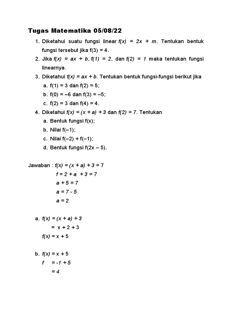 Tugas Matematika Fungsi Linear | PDF