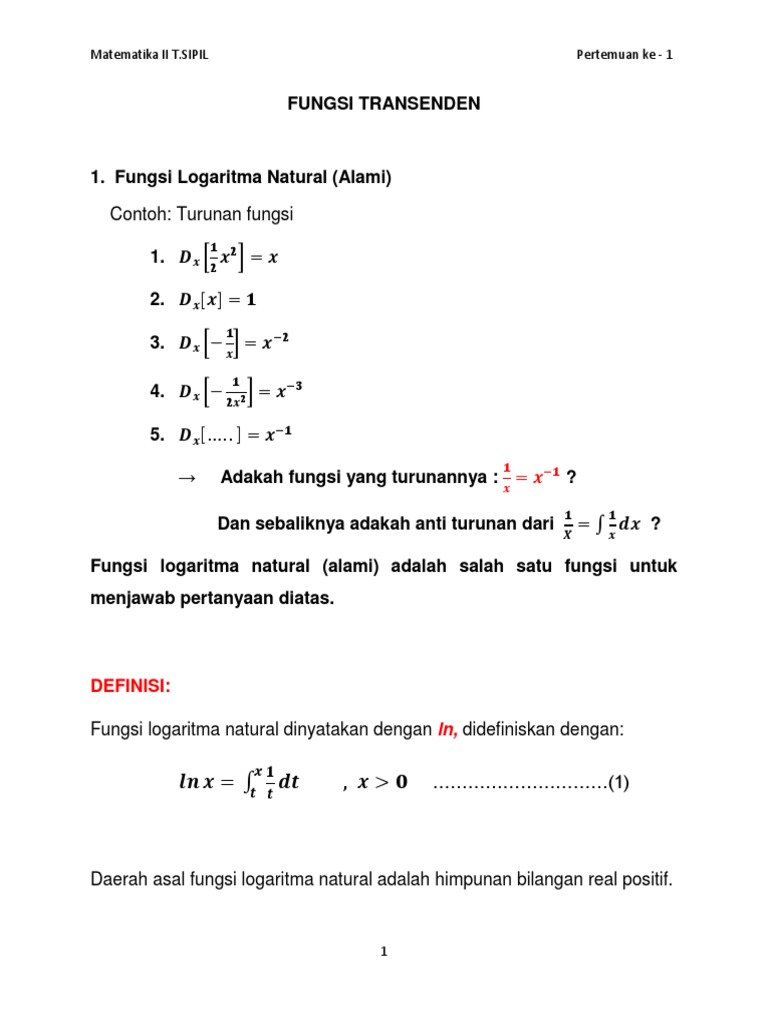 Fungsi dan Sifat Logaritma Natural | PDF