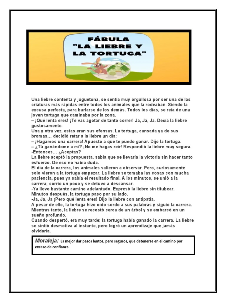 Fábula La Liebre y La Tortuga | PDF