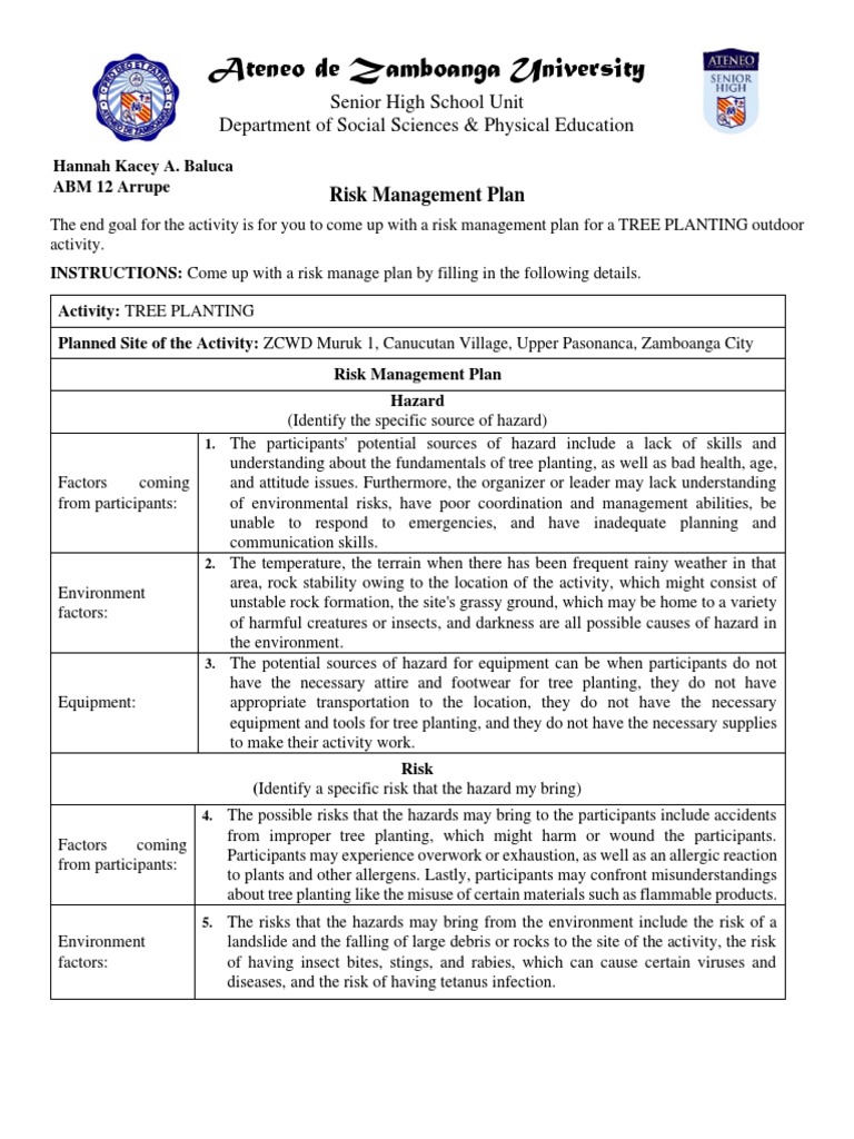 Risk Management Plan | Download Free PDF | Risk | Hazards