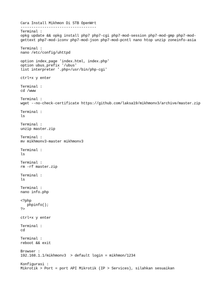 Cara Install Mikhmon Di STB OpenWrt | PDF