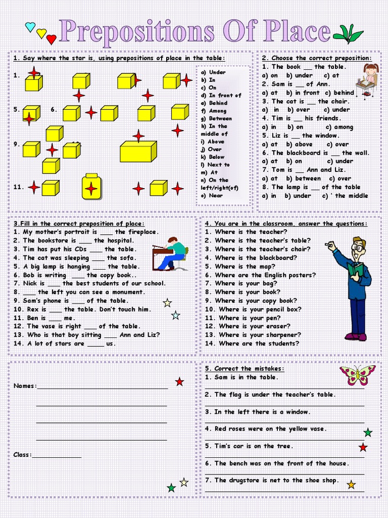 Ejercicio De Prepositions Of Place 4 Activities Grade 3 Grammar Topic