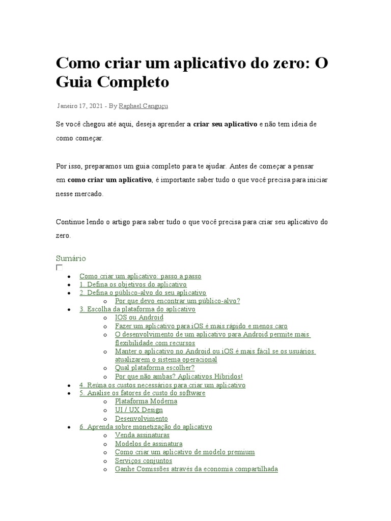 Como Criar Um Aplicativo Do Zero | PDF | Aplicativo para celular ...