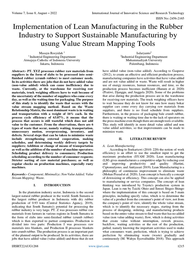 Implementation of Lean Manufacturing in The Rubber Industry To Support ...