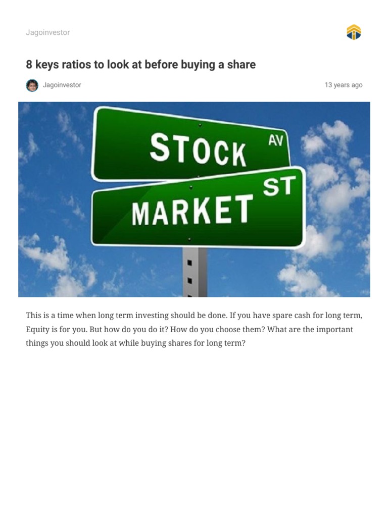 Key Ratios for Stock Investment | PDF | Price–Earnings Ratio | Dividend