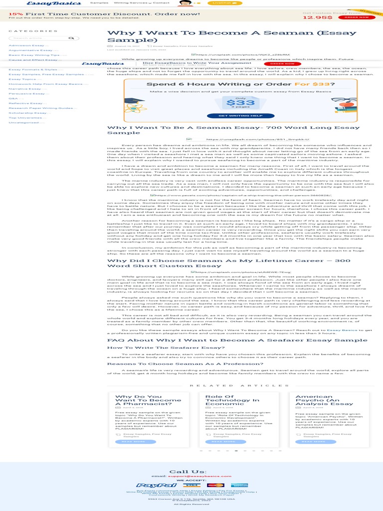 Why I Want To Become A Seaman, Essay Sample | PDF | Sailor | Essays