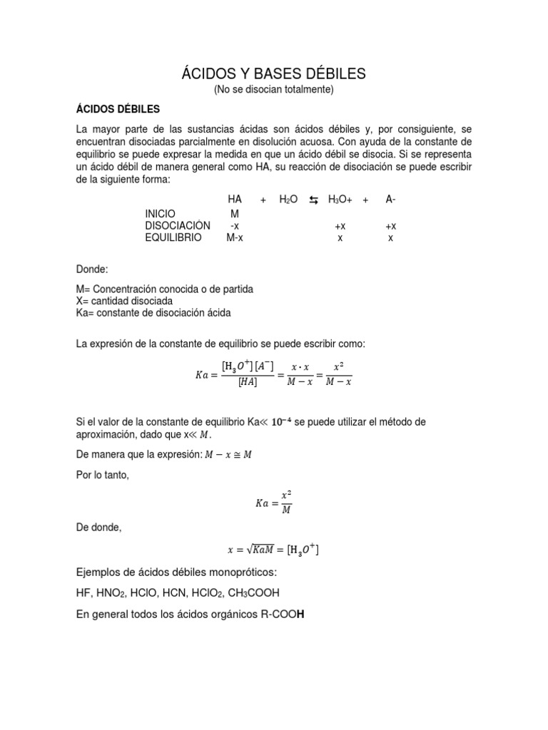 Disociación de Ácidos y Bases Débiles | PDF | Ácido | Disociación (química)