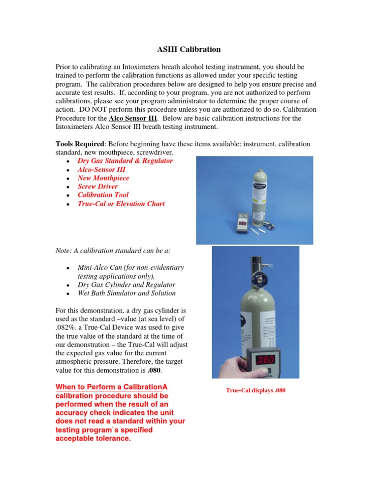 Alco-Sensor III Calibration Guide | PDF | Calibration | Equipment
