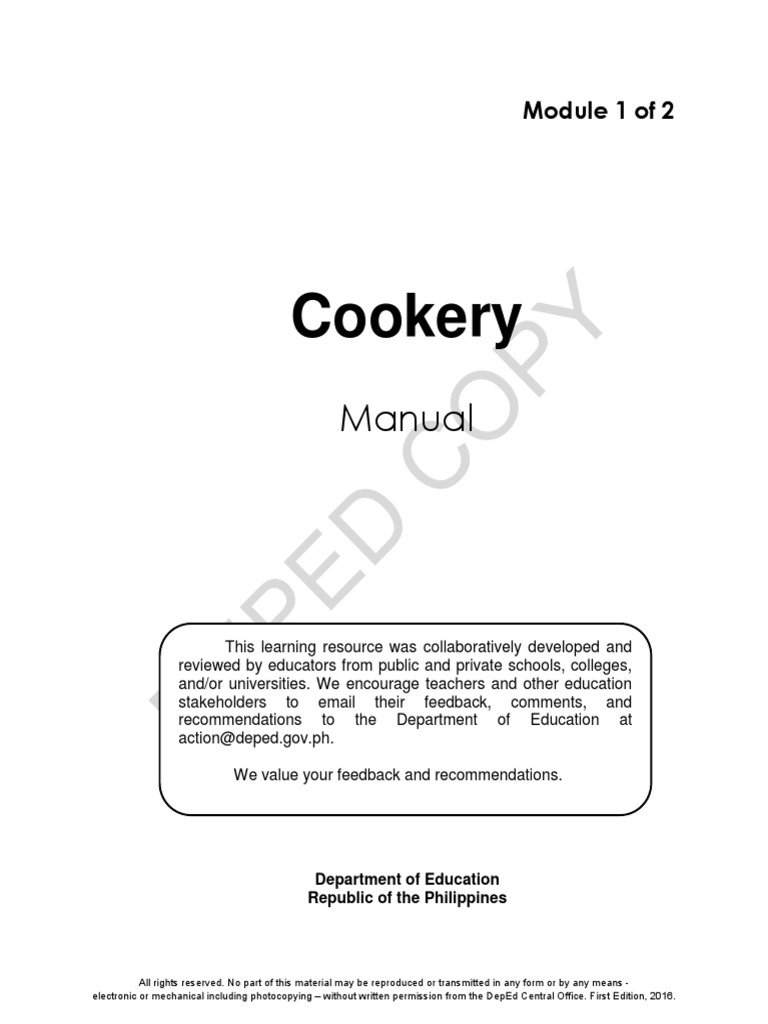 Module 1 of 2 Cookery Manual Department | PDF | Entrepreneurship ...