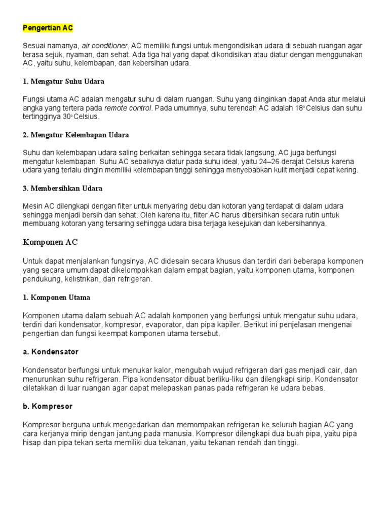 Pengertian AC Dan Komponen Ac | PDF