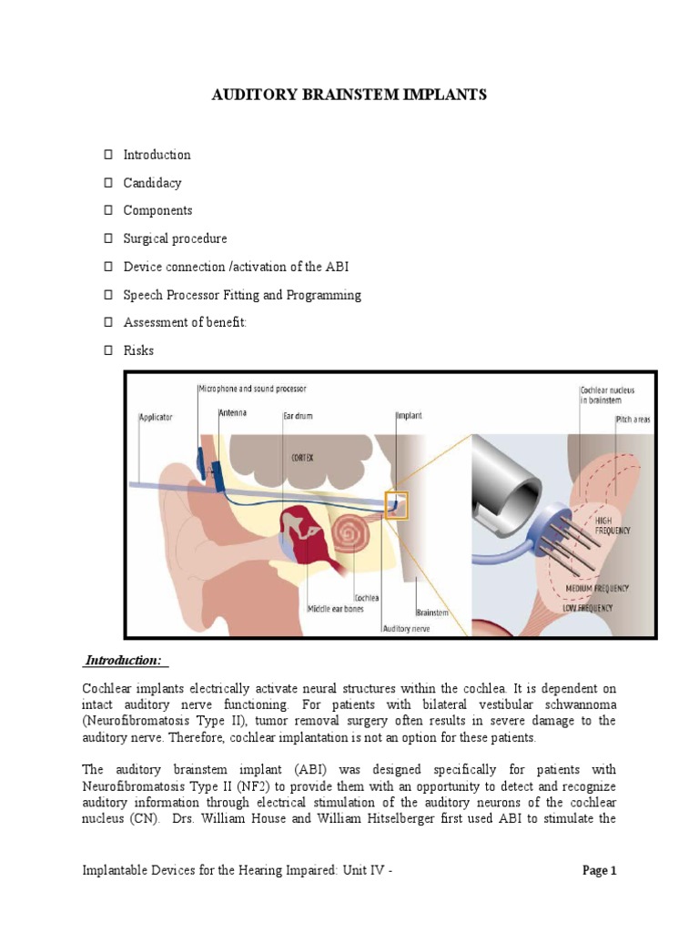 AUDITORY BRAINSTEM IMPLANTS | PDF | Hearing | Hearing Loss