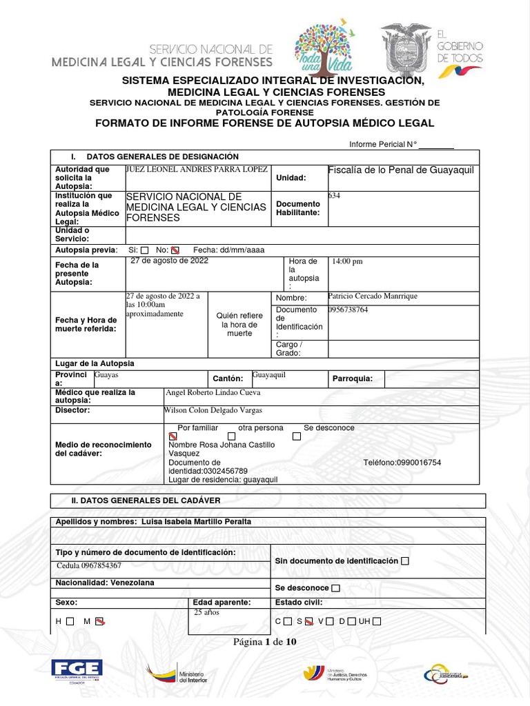 Formato Autopsia Medico Legal | PDF | Jurisprudencia médica | Abdomen