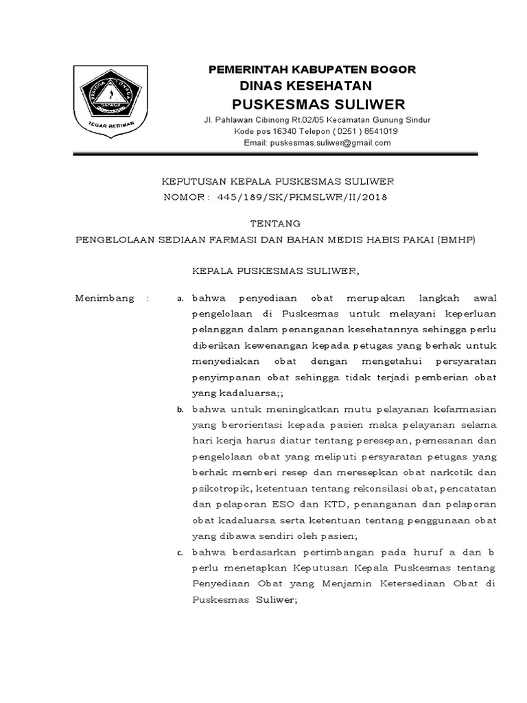 SK Pengelolaan Sediaan Farmasi Dan BMHP | PDF
