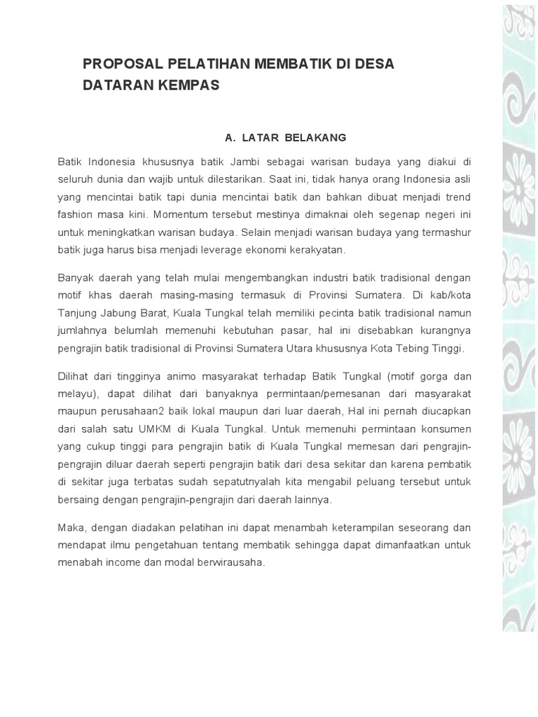 Contoh Proposal Kegiatan Membatik PDF Free Dikonversi | PDF