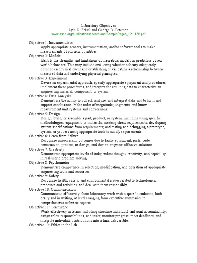 Laboratory Experiment Objectives | PDF | Experiment | Engineering