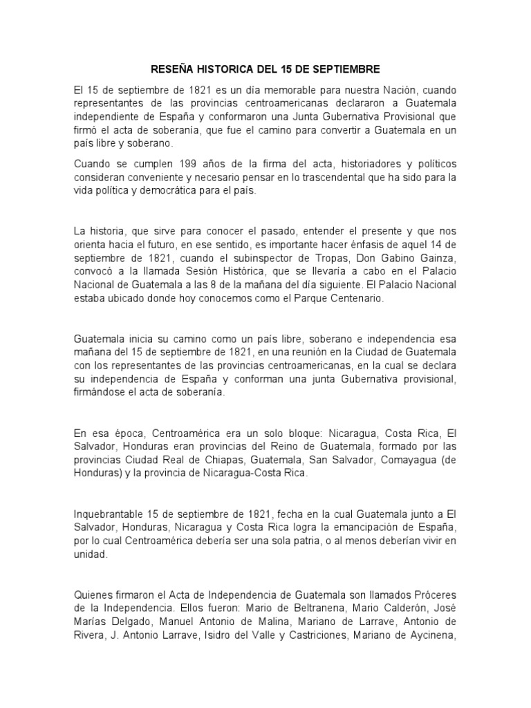 Reseña Historica Del 15 de Septiembre | PDF | Gobierno | America latina Reseña Historica Del 15 de Septiembre | PDF | Gobierno | America latina