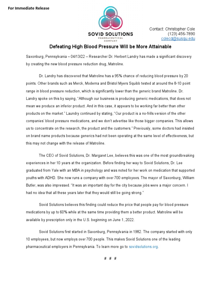 Sovid Solutions News Release | PDF | Generic Drug | Pharmaceutical Sciences