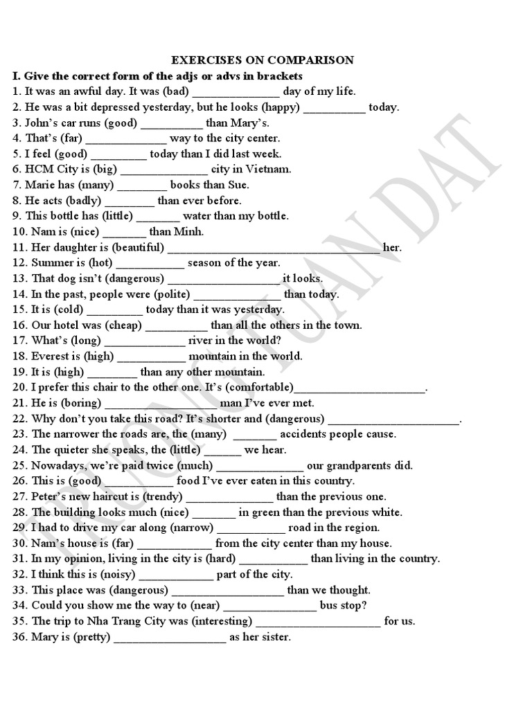 Exercises On Comparison - No 2 | PDF