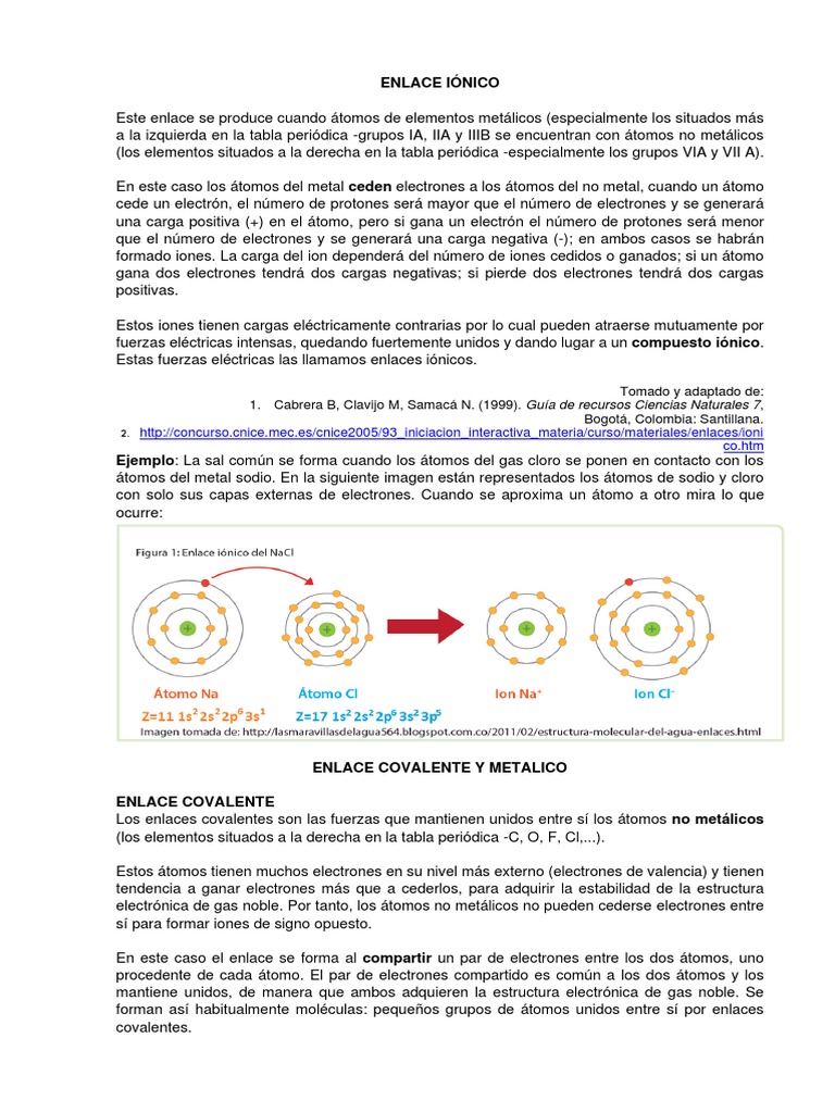 Enlace Ionico, Covalente y Metalico - Actividades | PDF | Enlace químico | Enlace covalente