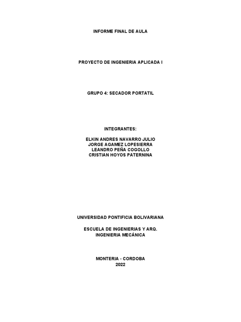 Proyecto Final P.I.A. I - 202210 - Secadora Portatil | PDF | Agricultura | Cereales