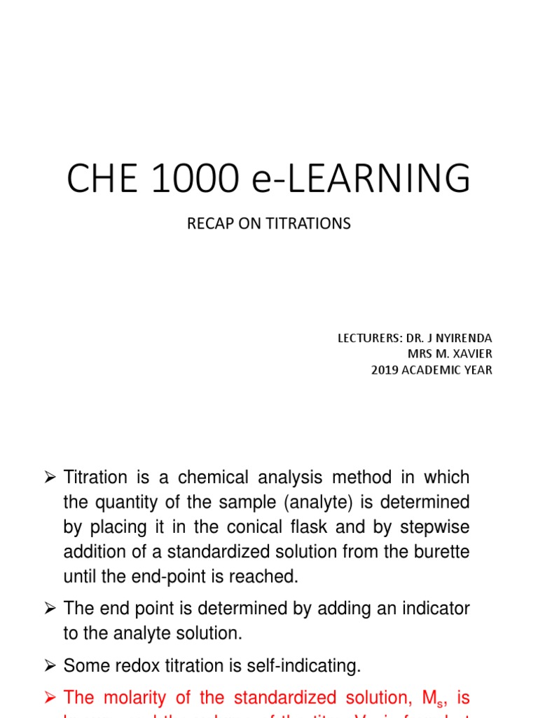 CHE 1000-E LEARNING TITRATIONS | PDF | Titration | Chemistry