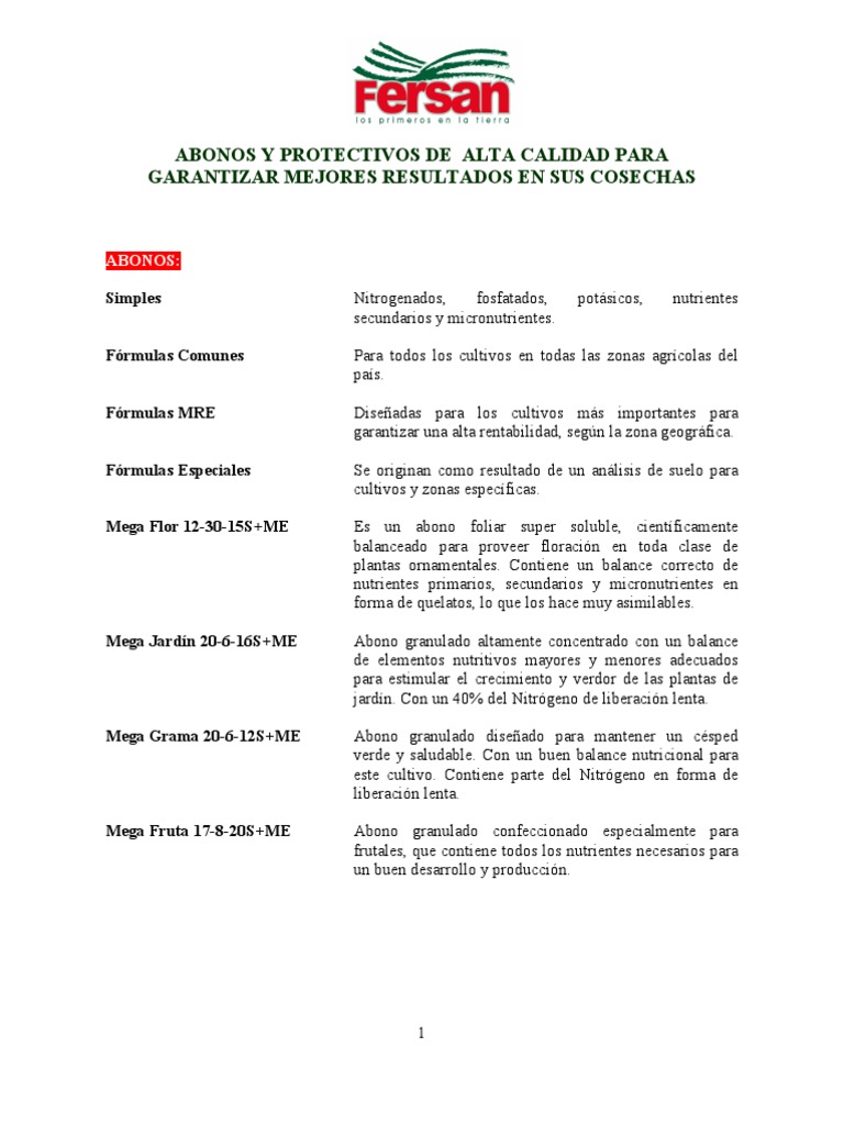 Productos Fersan | PDF | Fertilizante | Fungicida
