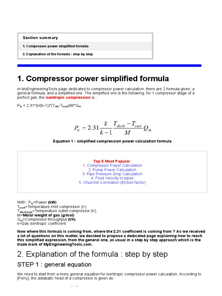Compressor Power Formula - Step by Step Explanations | Download Free ...