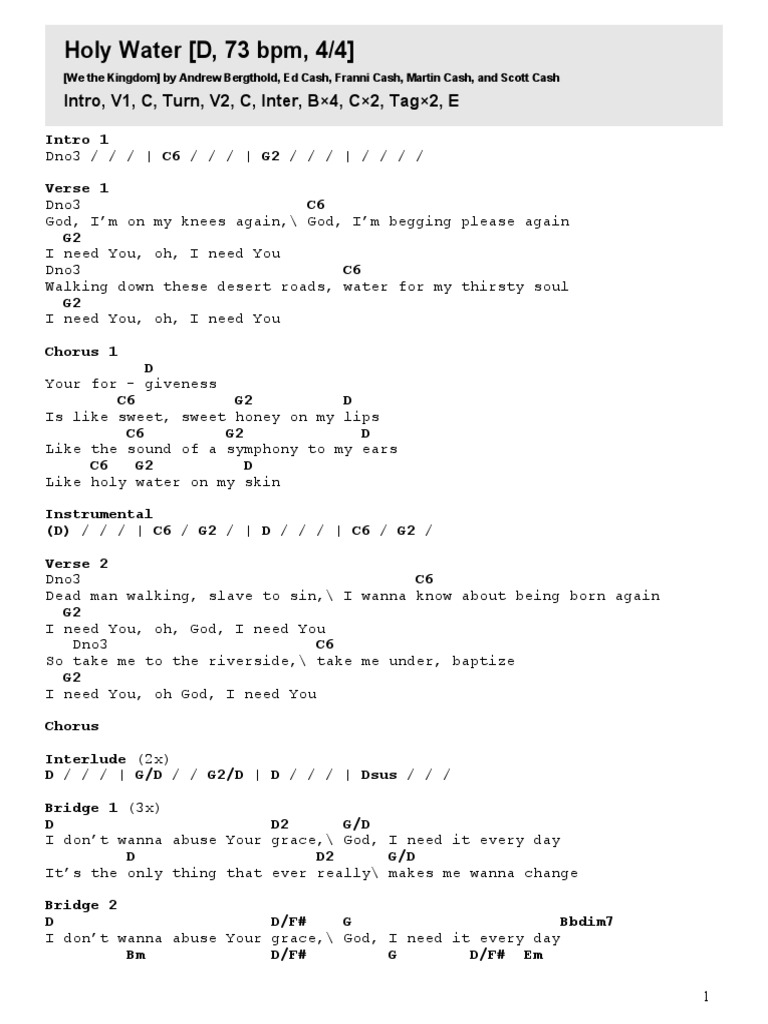 Holy Water Lyrics and Chords | PDF