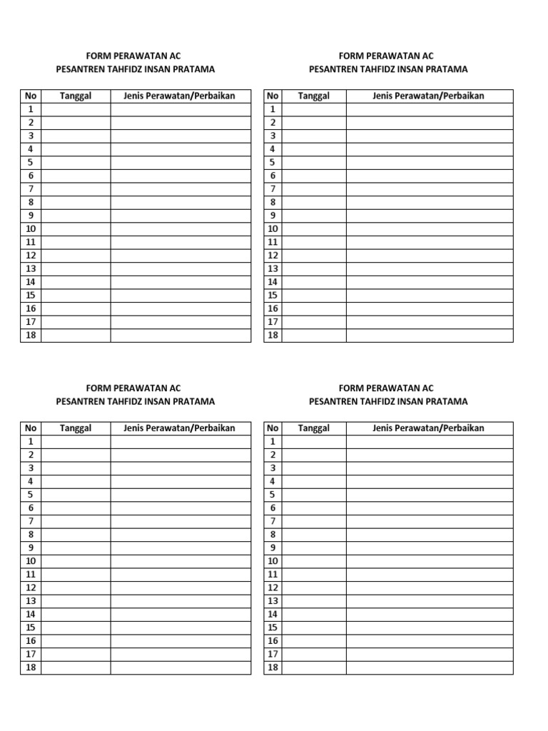 Formulir Perawatan dan Kebersihan AC Pesantren | PDF