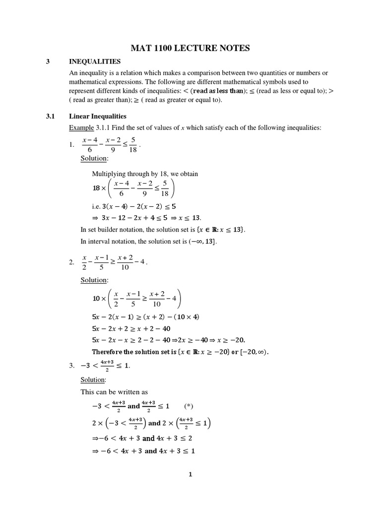 MAT 1100 Inequalities - 2020 | PDF | Inequality (Mathematics) | Arithmetic