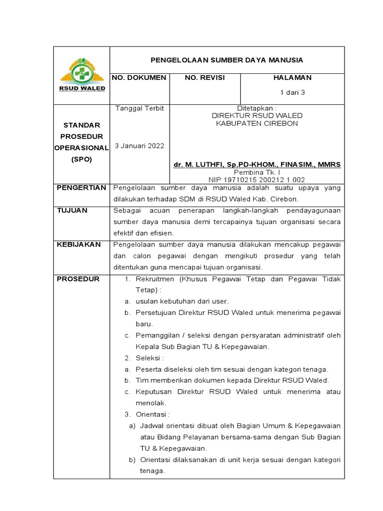 Prosedur Pengelolaan SDM RSUD Waled | PDF | Karier & Perkembangan | Bisnis