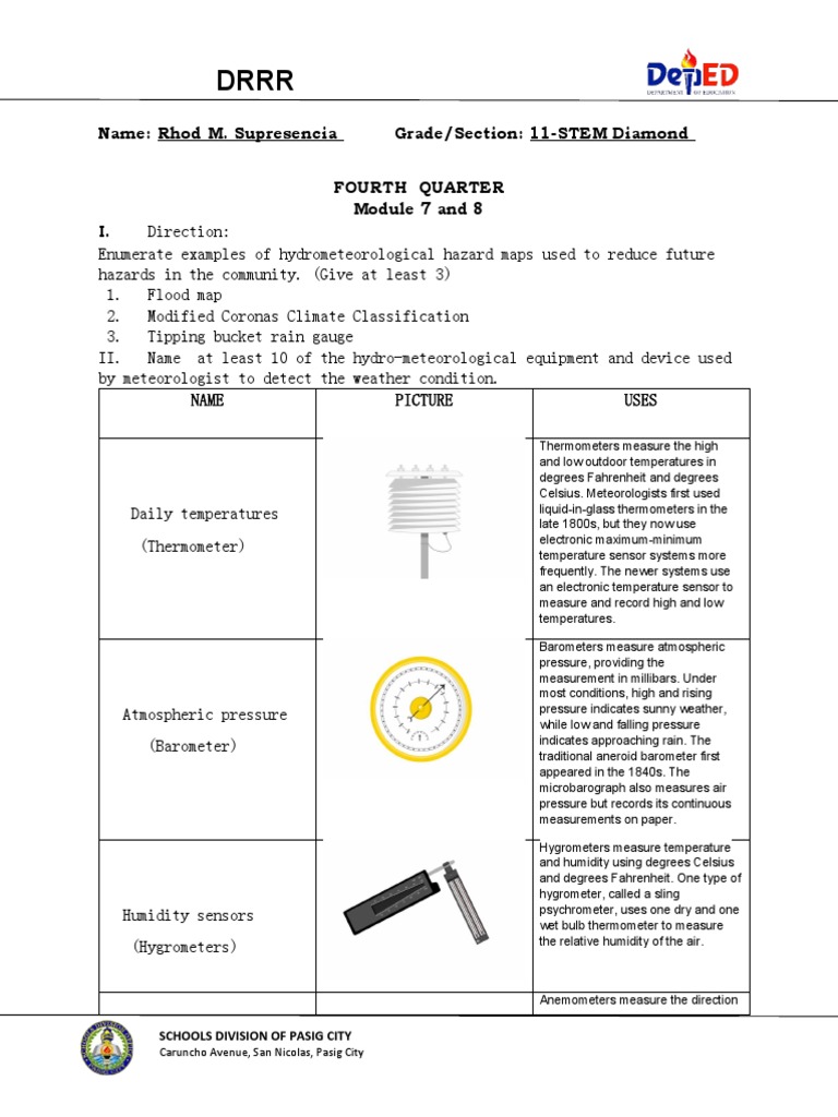 Q4-DRRR Activity 7 and 8 | PDF | Rain | Precipitation
