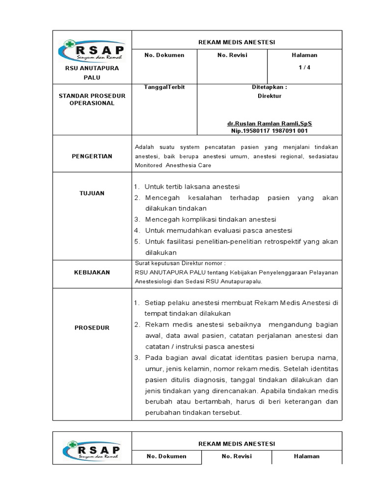 Spo Rekam Medis Anestesi | PDF