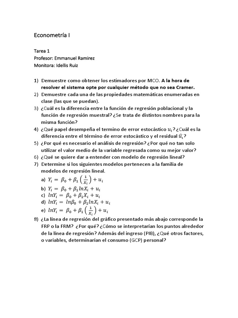 Tarea 1 Econometria | PDF | Análisis de regresión | Econometría