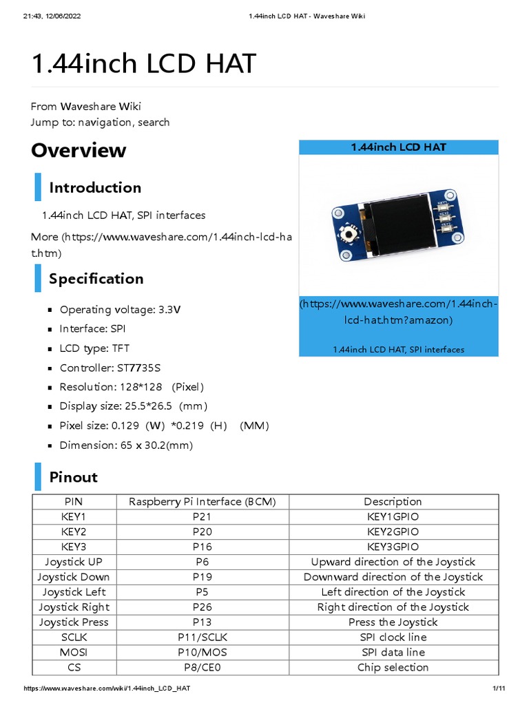 Eng 1.44inch LCD HAT - Waveshare Wiki | PDF | Software | Manufactured Goods