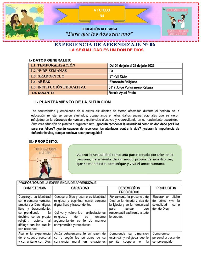 Experiencia de Aprendizaje #06 (3 Secundaria) | PDF | Fe | Vida
