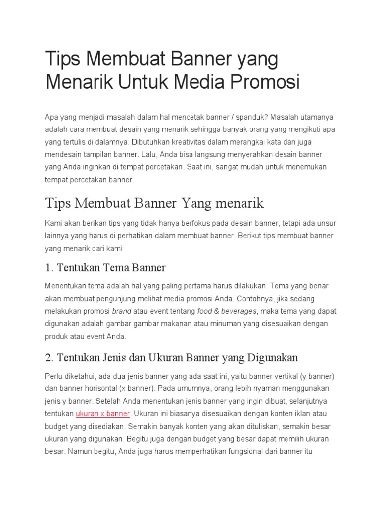 Tips Membuat Banner Yang Menarik Untuk Media Promosi | PDF
