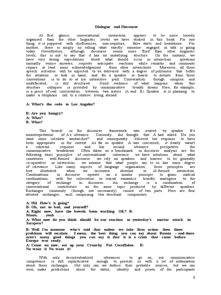 Dialogue and Discourse | PDF | Verb | Subject (Grammar)