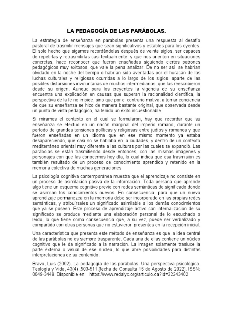 La Pedagogía de Las Parábolas | PDF | Aprendizaje | Método de enseñanza