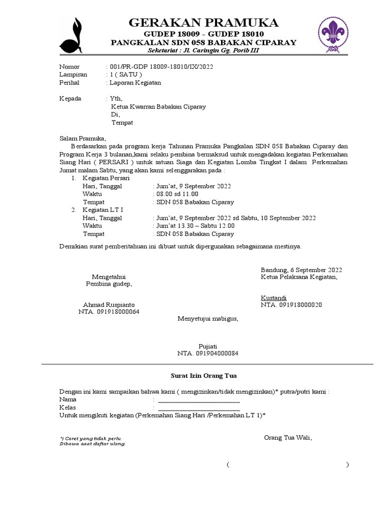 Surat Pemb. Kegiatan LT 1 (Revisi) | PDF