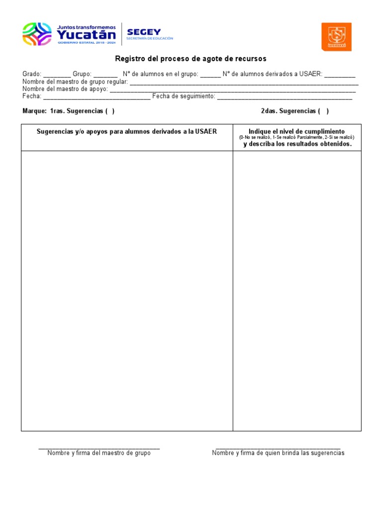 NUEVO. USAER Hoja de Agote de Recursos (Nuevo) | PDF