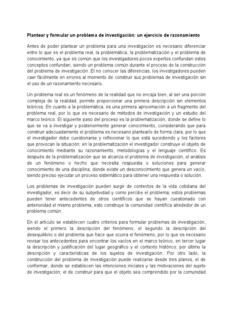 Plantear y Formular Un Problema de Investigación | PDF | Conocimiento ...