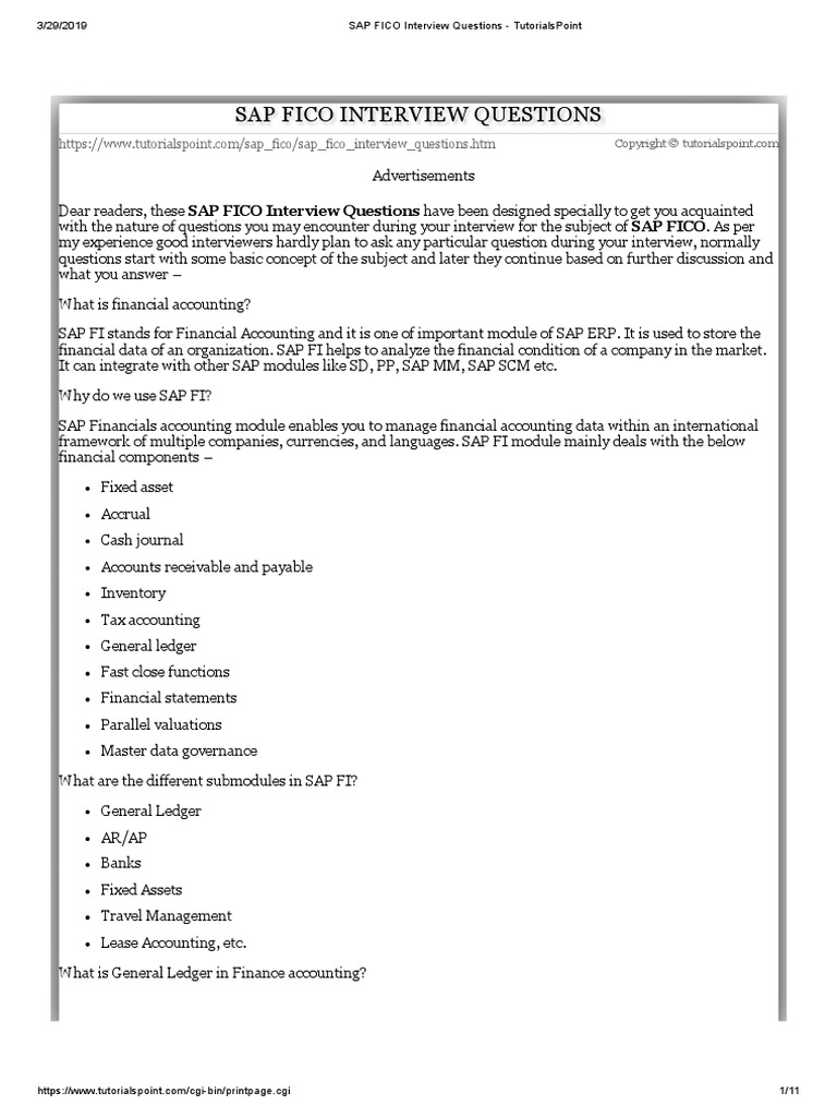 Sap Fico Interview Questions Sap Fico in | PDF | Accounts Payable ...