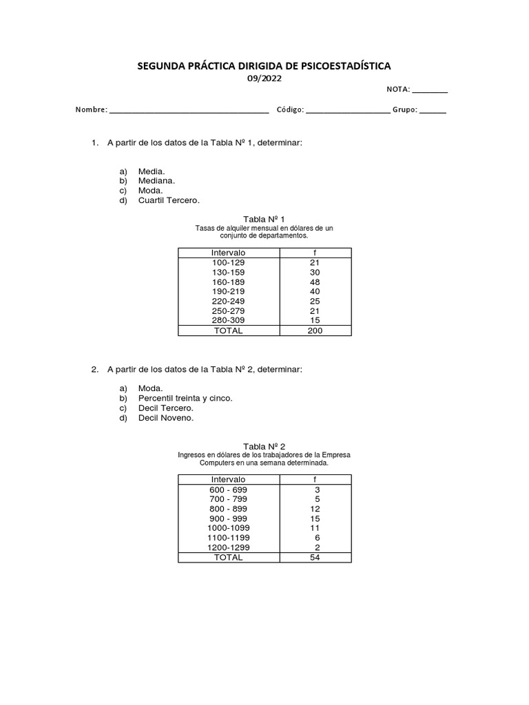 Practica Dirigida 02 | PDF | Desviación Estándar | Cuantil