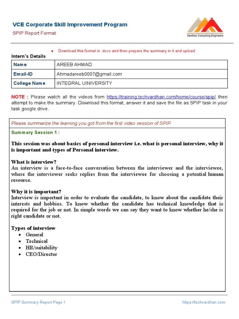 SPIP Task | PDF | Interview | Psychology